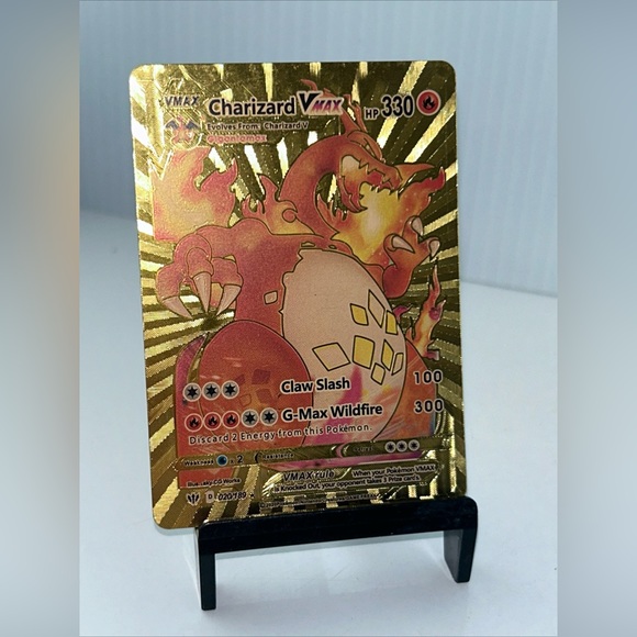 Pokemon | Toys | Charizard Vmax Metal Gold Shiny Card Gold Foil Pokemon Card Fan Art Display ...